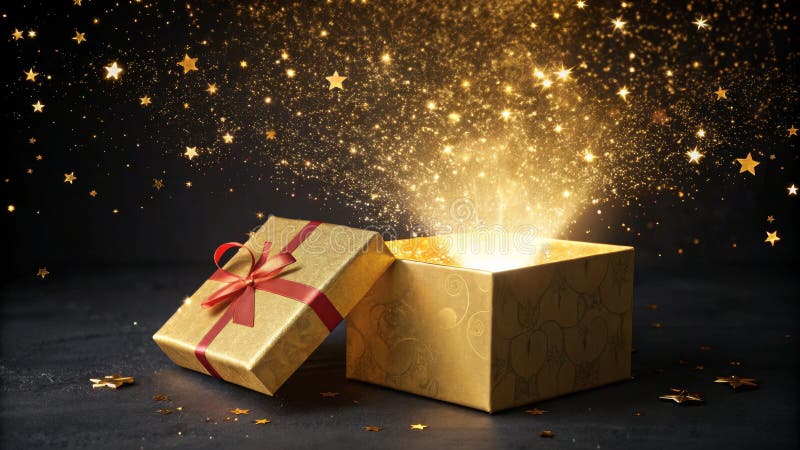 Golden Gift Box with Magical Star Dust, Gold, Stars, Gift, Magic Gift ...