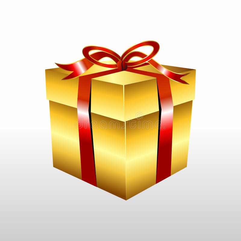 Golden Gift Box with Ribbon Illustration. Stock Vector - Illustration ...