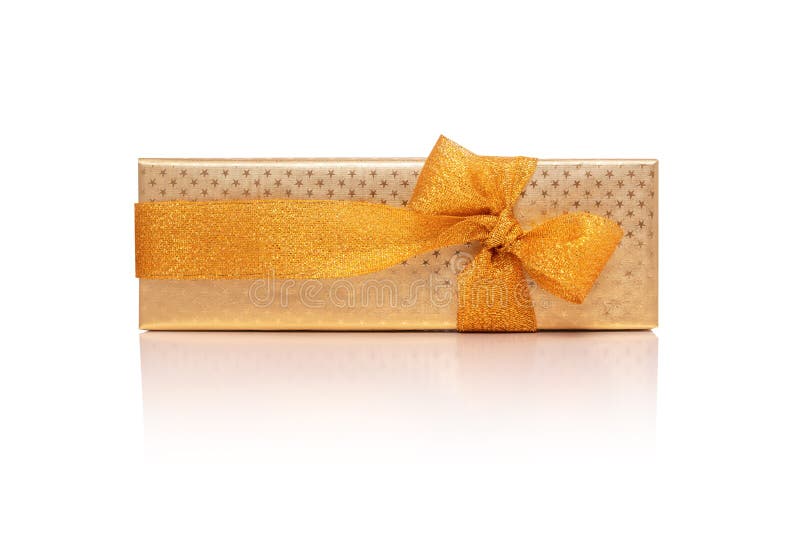 Golden Gift Box with Ribbon Isolated on a White. Stock Photo - Image of ...