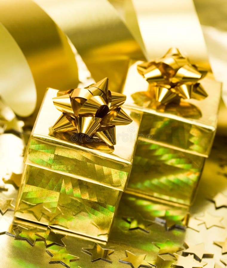 Golden gift boxes stock image. Image of gold, decorate - 10900351