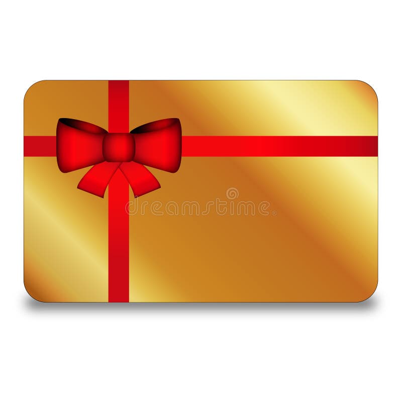 Golden Gift Card Template with Ribbon and Red Bow Stock Illustration ...