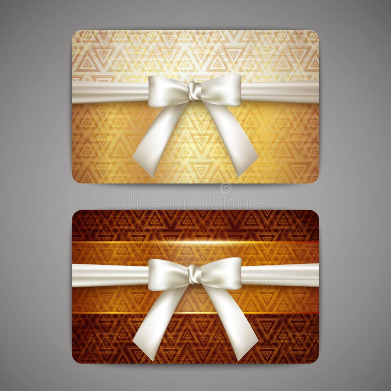 Golden Gift Cards with White Bows Stock Illustration - Illustration of ...