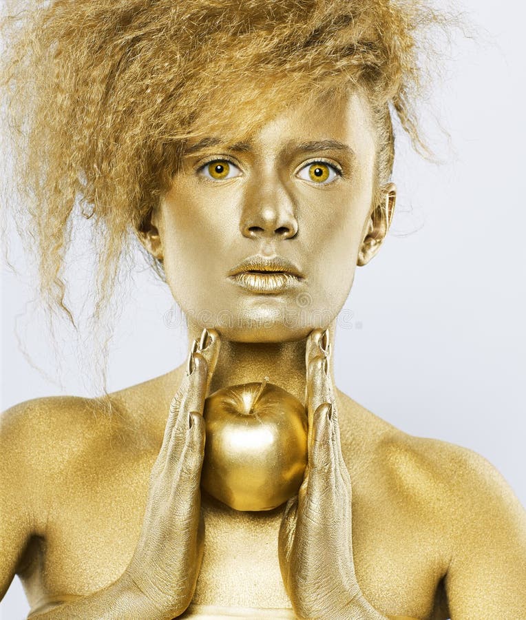 Fashion Art Golden Skin Woman Portrait Closeup. Gold, Jewelry ...