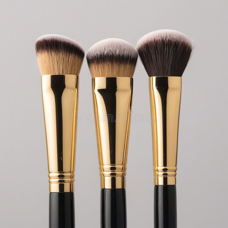 Golden Glamour Luxurious Detailed Makeup Brush Set on Black Background ...