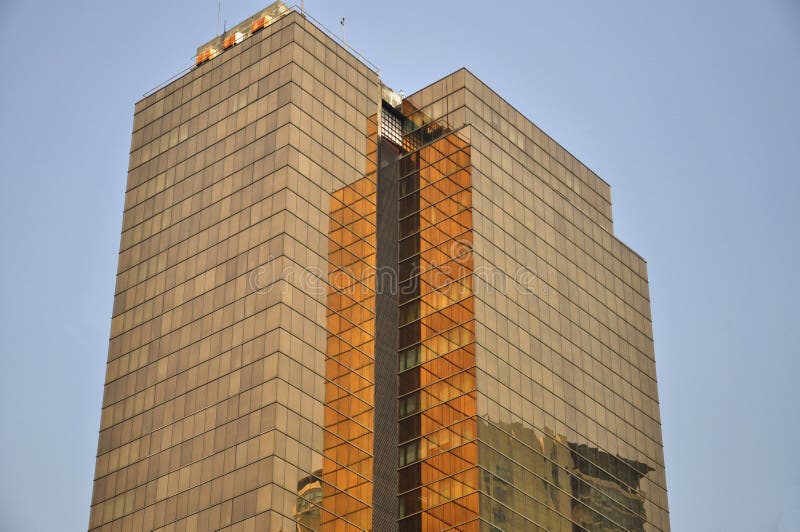 Modern Glass Building Soaring into Blue Sky Stock Image - Image of look ...