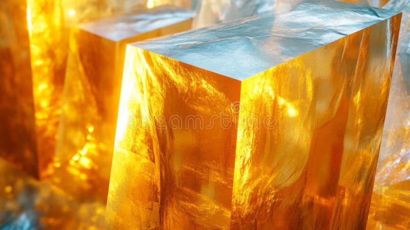 Golden Glass Cubes with a Reflective Surface Stock Image - Image of ...