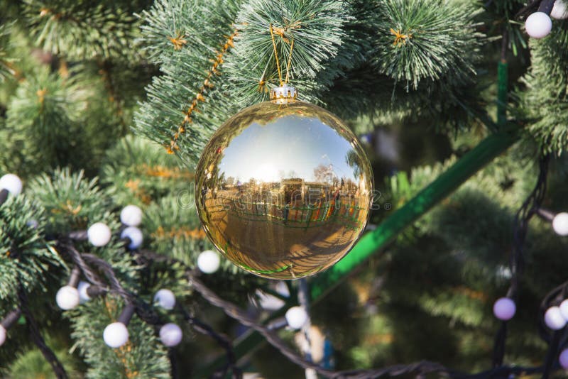 Golden Glass Decor at New Year Tree Stock Photo - Image of close, decor ...