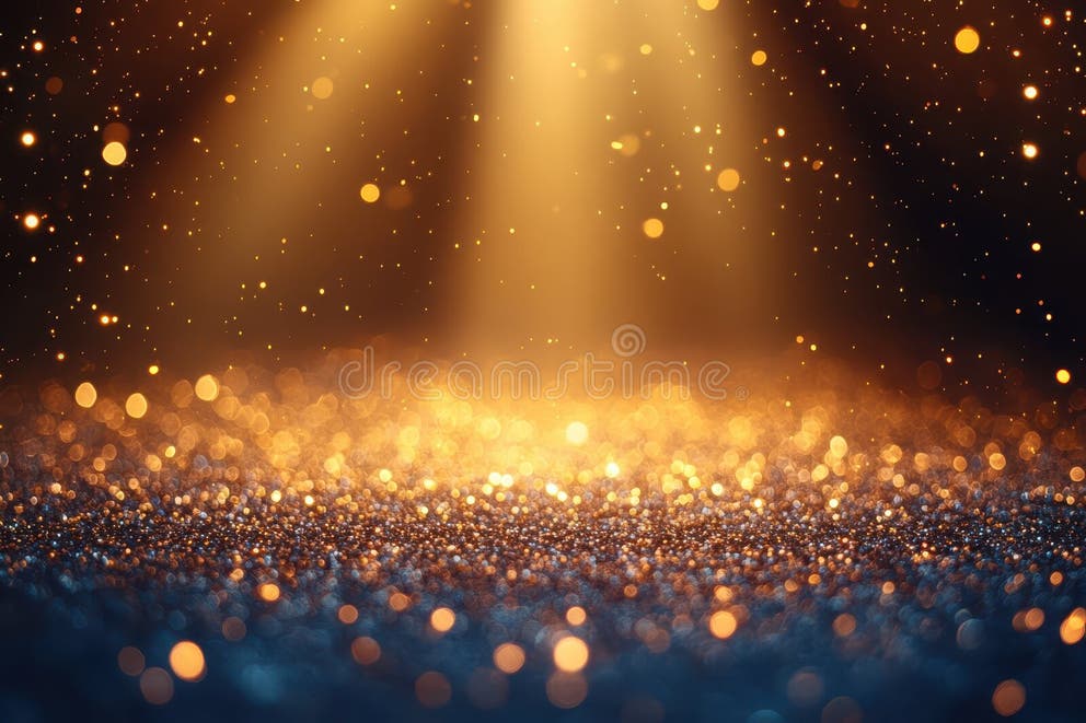 Golden Glitter Background with Bokeh Lights and Spotlight Effect Stock ...