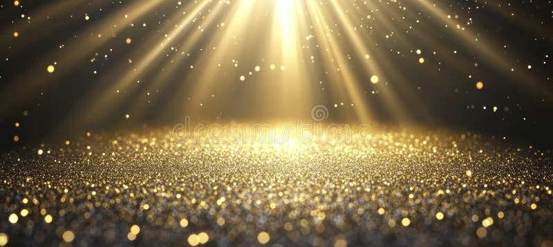 Golden Glitter Background with Sunlight Rays and Bokeh, Festive ...