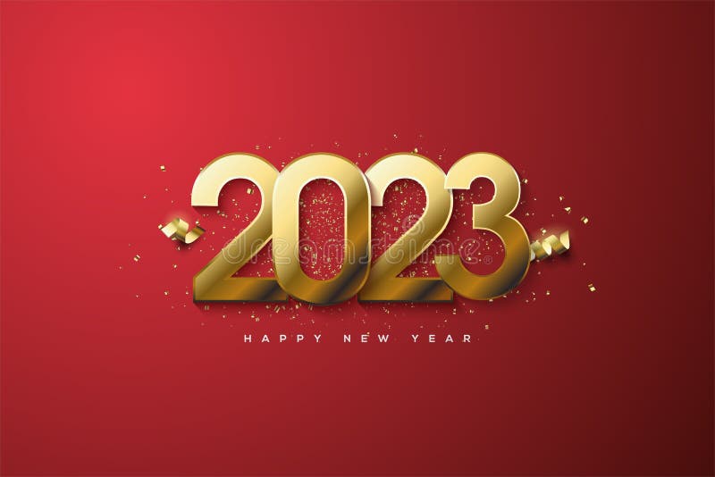 Golden Glitter Bold Numbers 2023 on Red Background Stock Illustration ...