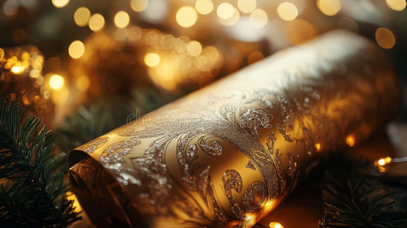Golden Glitter Christmas Wrapping Paper Roll Stock Illustration ...