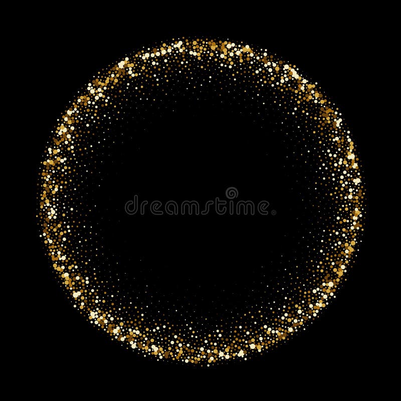 Gold Circle Glitter Frame. Golden Confetti Dots Round on White ...