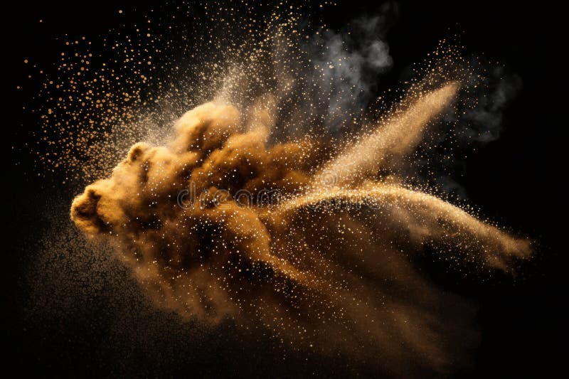 Golden Glitter Dust Smoke on Black Background. Illustration AI ...