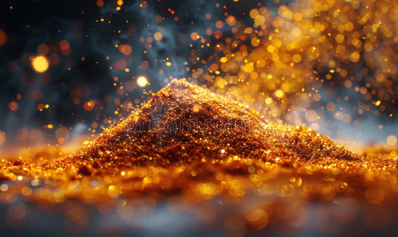 Golden Glitter Exploding in the Air on Dark Background Stock Image ...