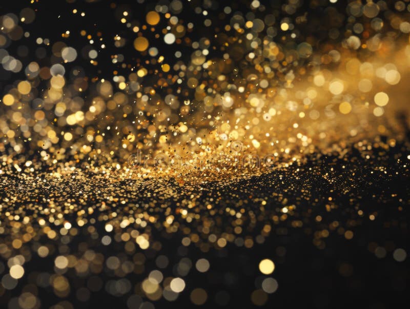 Golden Glitter Falling on Black Background Stock Illustration ...
