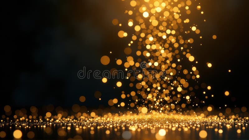 Golden Glitter Falling on Black Background with Copy Space Stock ...