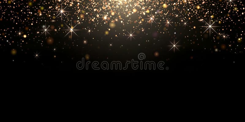 Golden Glitter Falling on Black Background Festive Backdrop Stock ...