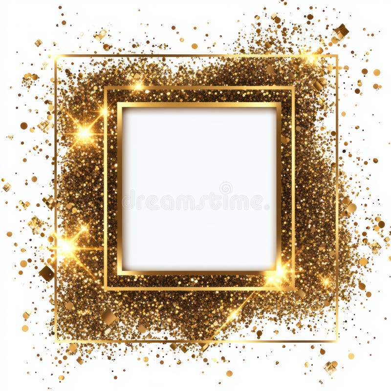 Golden Glitter Frame with Confetti Sparkle Design, Isolated on a White ...