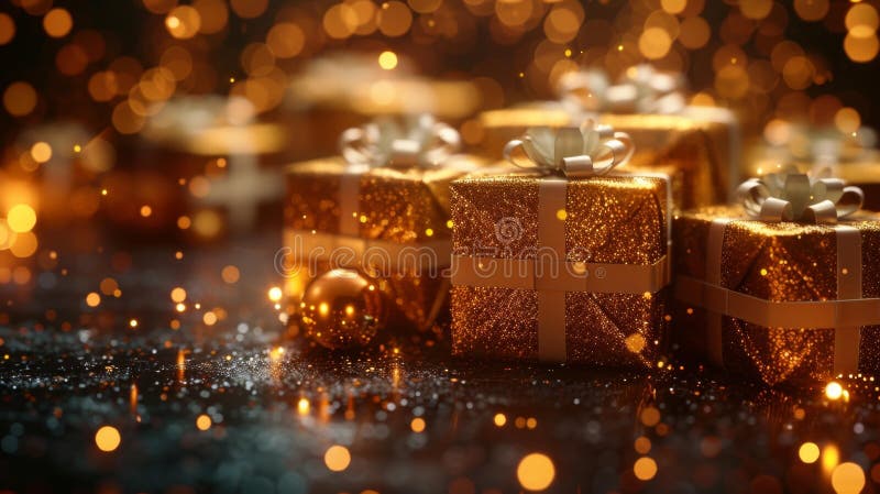 Golden Glitter Gift Boxes - Generative Ai Stock Illustration ...