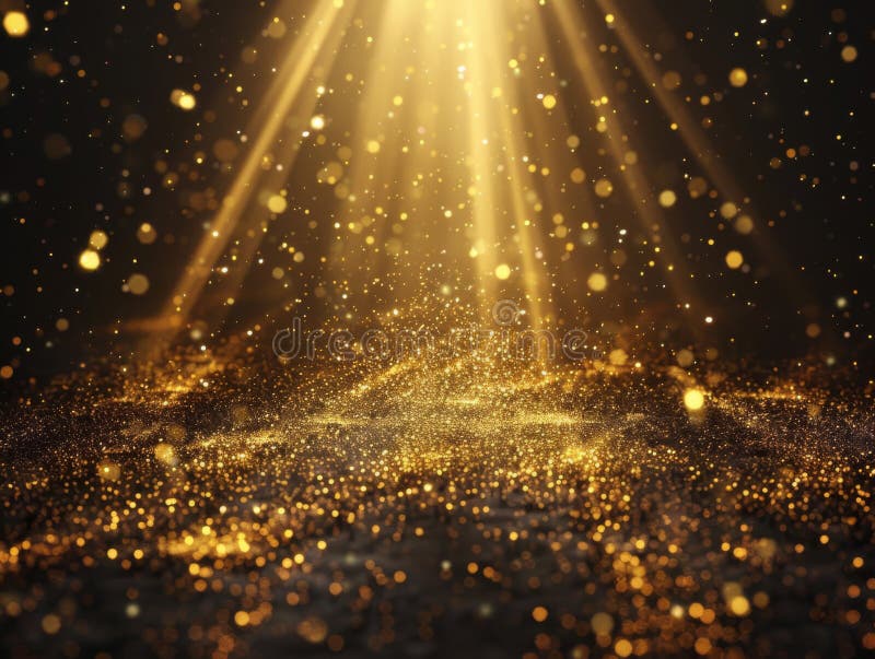 Golden Glitter and Light Rays on a Black Background Stock Illustration ...