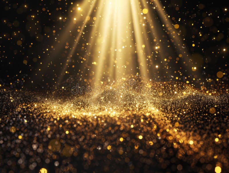 Golden Glitter with Light Rays on Black Background Stock Illustration ...