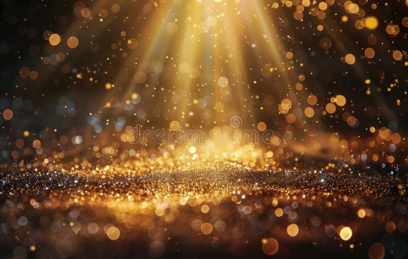 Golden Glitter and Light Rays on a Dark Background Stock Image - Image ...