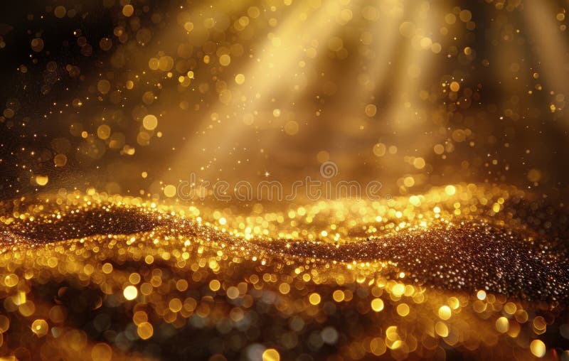 Golden Glitter and Light Rays on a Dark Background Stock Photo - Image ...