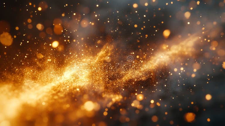 Golden Glitter Particles Burst in Dark Background Stock Illustration ...