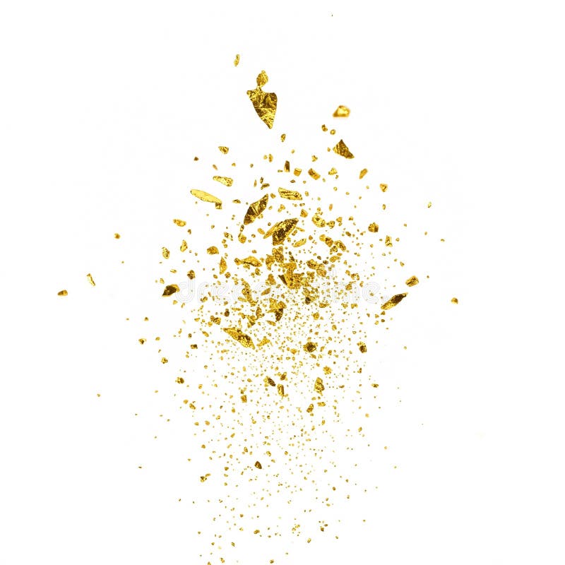 Golden Glitter Particles Exploding on White Background Stock ...