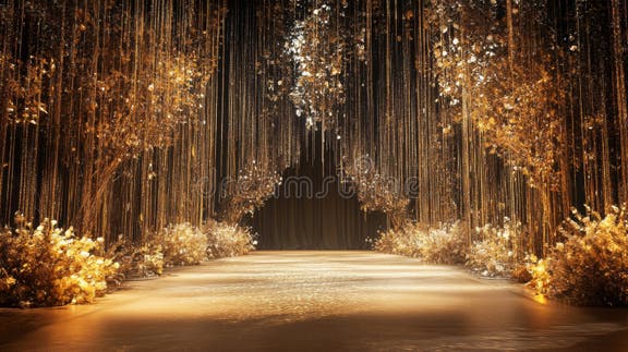 Golden Glitter Path through Enchanted Forest Stock Illustration ...