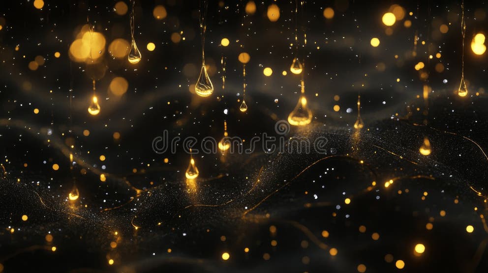 Golden Glitter Rain on Dark Background Stock Illustration ...