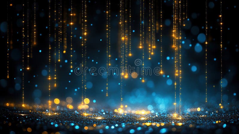 Golden Glitter Rain on a Dark Blue Background Stock Illustration ...