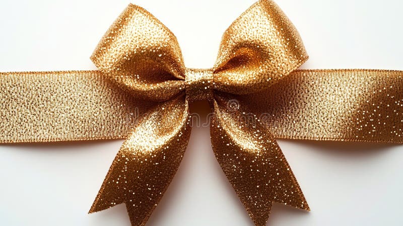 Golden Glitter Ribbon Bow on White Background Stock Illustration ...