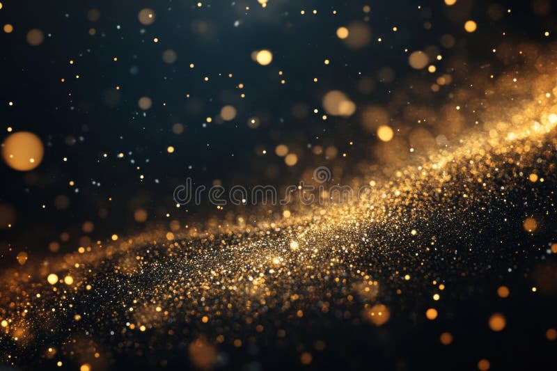 Golden Glitter Sparkles Dance on Black Background Abstract Elegance ...