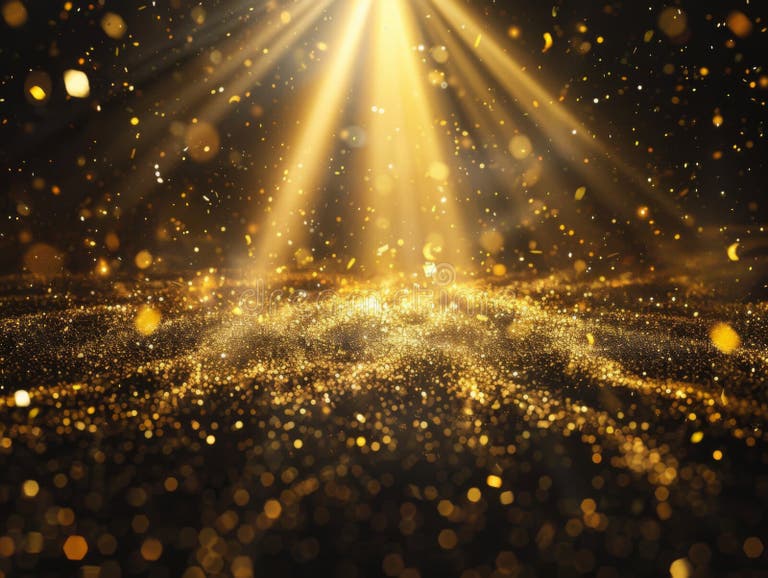 Golden Glitter with Spotlight and Bokeh Effects Stock Illustration ...