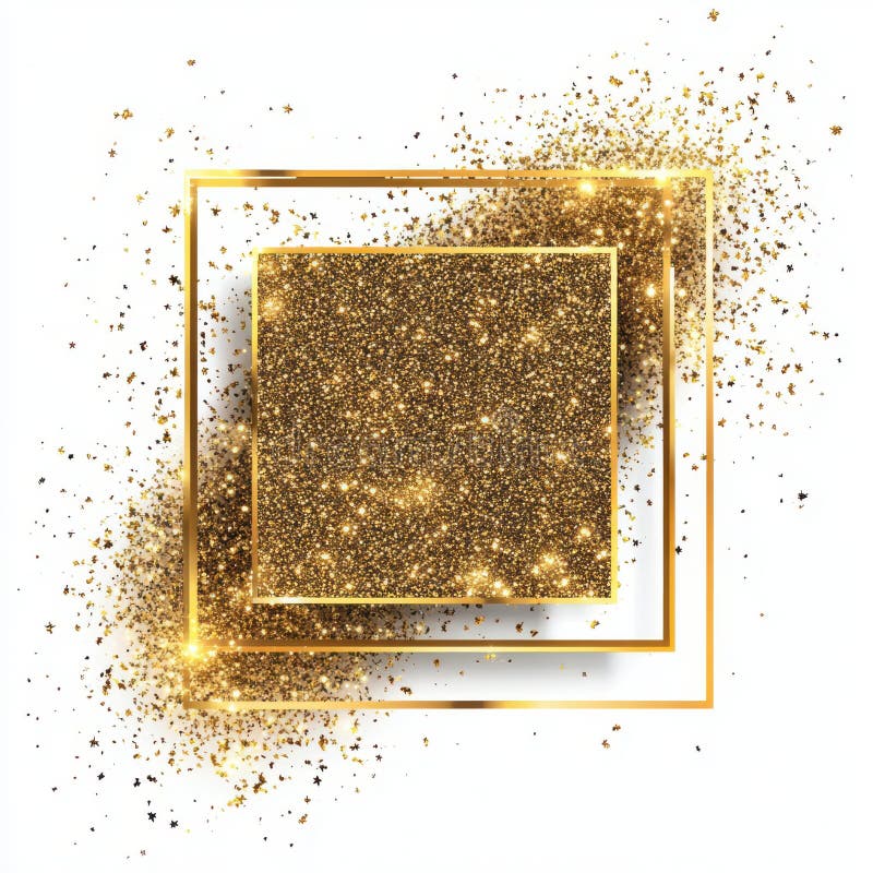 Golden Glitter Square Frame Sparkles Luxury Design, Isolated on a White ...