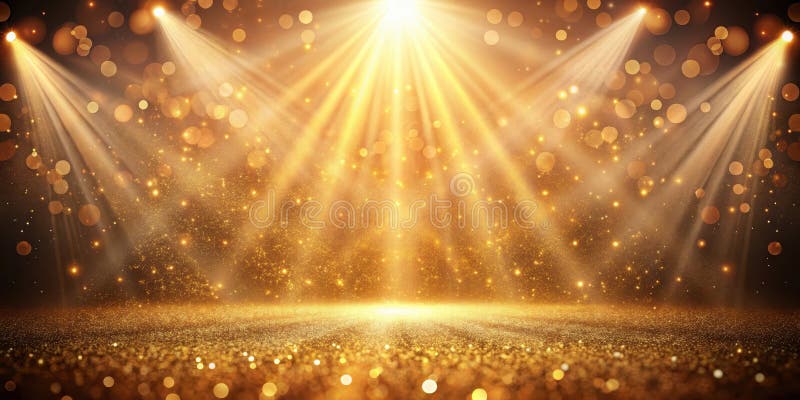 Golden Glitter Stage with Sparkling Lights and Festive Bokeh ...