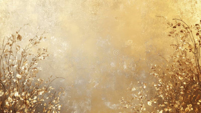 Golden Glitter Texture Background with Subtle Plant Details Stock ...