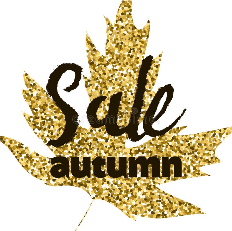 Golden Glitter Textured Fall Leaf. Autumn Gold Design Stock ...