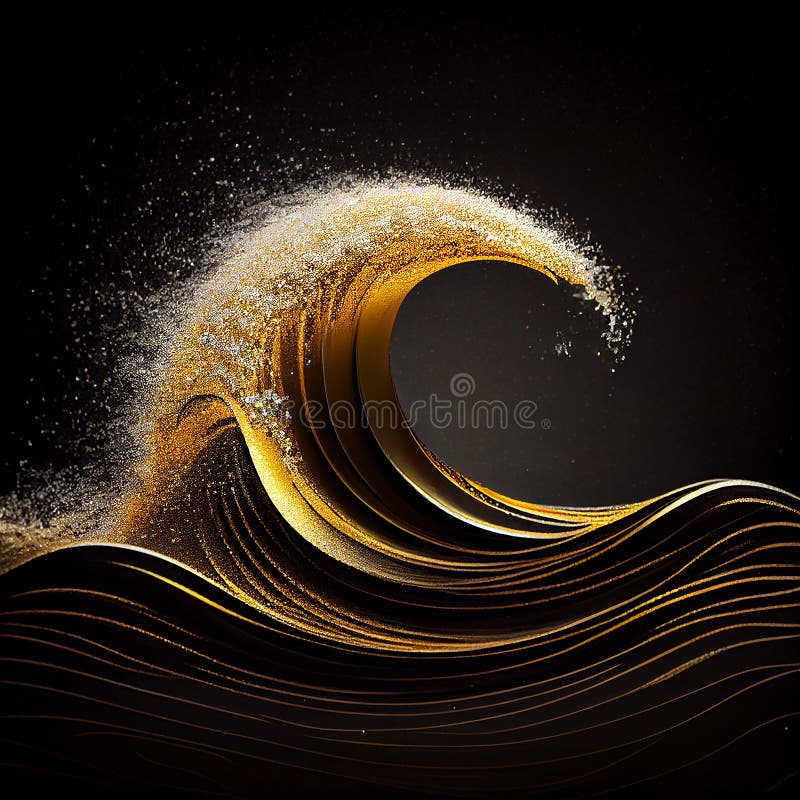 Golden Glitter Wave on Black Background. Generative AI Stock ...