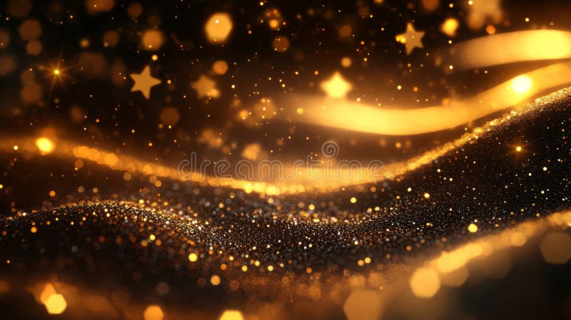 Golden Glitter Waves with Sparkling Stars Background Stock Photo ...
