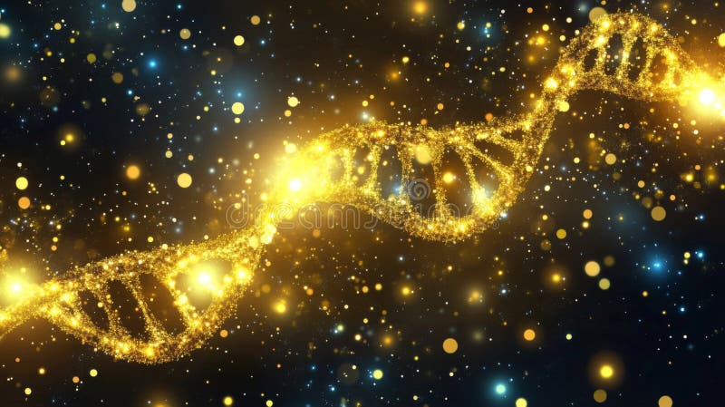 Golden Glittering DNA Strand in Cosmic Space Stock Photo - Image of ...