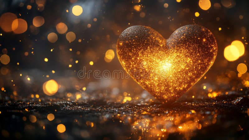 Golden Glittering Heart among Sparkling Lights Stock Illustration ...