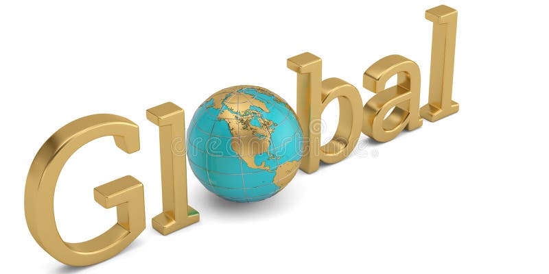 Golden Global Word And Globe Isolated On White Background 3D ...
