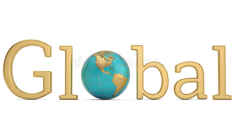 Golden Global Market Word Isolated on White Background 3D Illustration ...