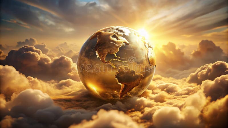 Golden Globe Above Clouds at Sunrise a Symbol of Global Unity and Hope ...