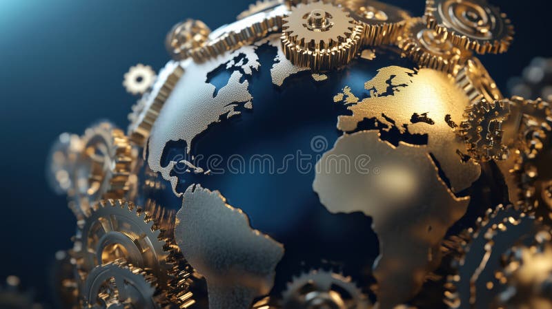 Golden Globe with Gears Representing Global Industry and Technology ...