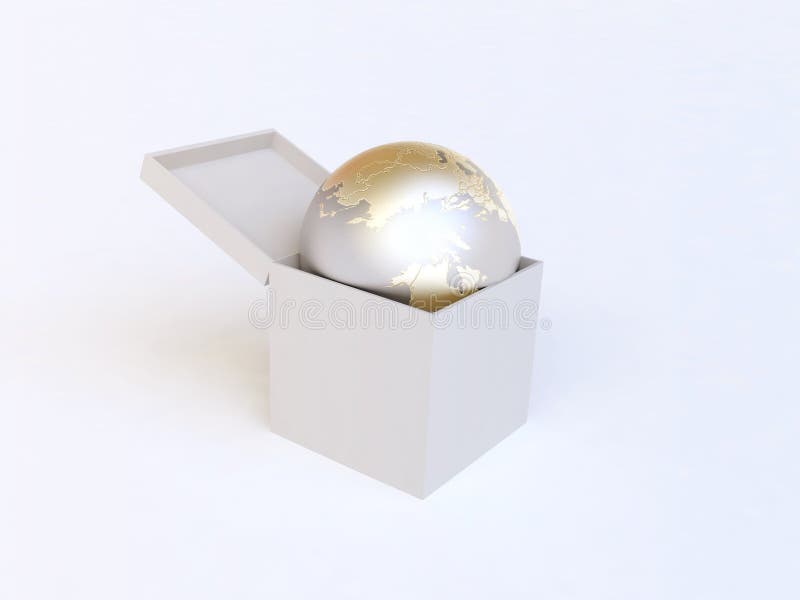 Golden Globe in White Gift Box Stock Illustration - Illustration of ...