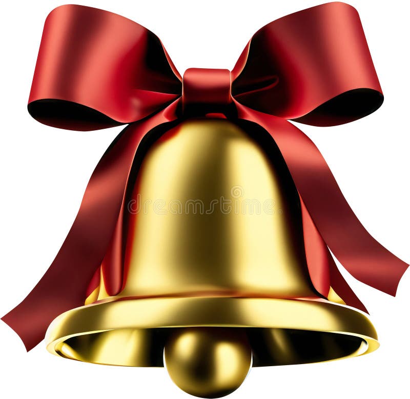 Golden Glossy Cut Out Bell with Red Bow Stock Illustration ...