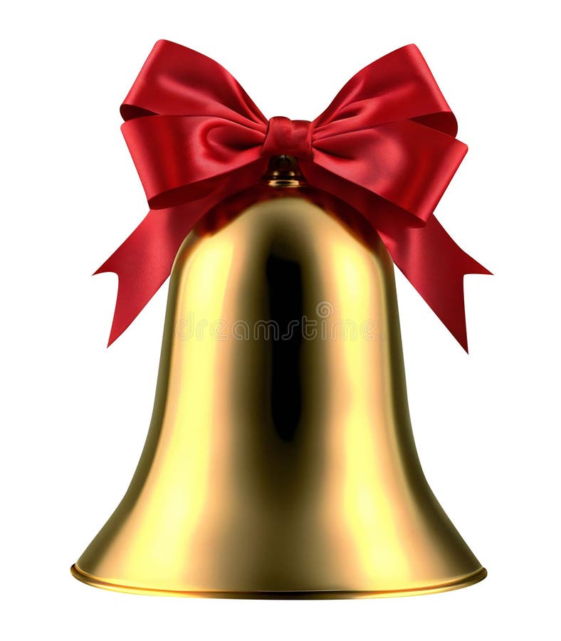 Golden Glossy Cut Out Bell with Red Bow Stock Illustration ...